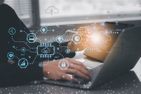 businessman working laptop computer futuristic diagram network cloud computing stronge data