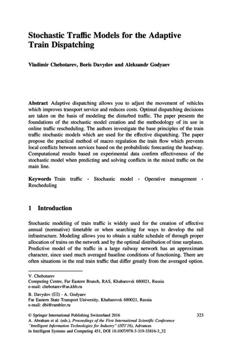 pdf stochastic traffic models for the adaptive train dispatching