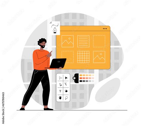 ui ux design concept man create layout and optimize elements testing
