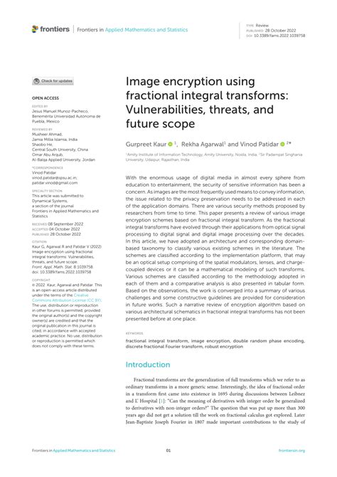 pdf image encryption using fractional integral transforms