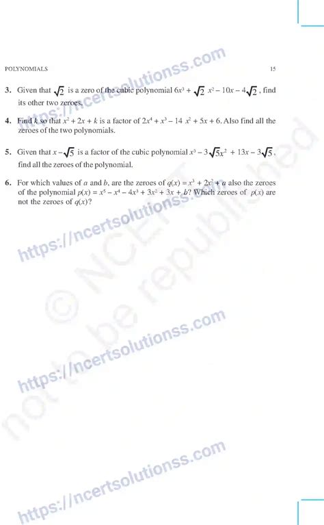 Class 10 Mathematics Polynomials Note