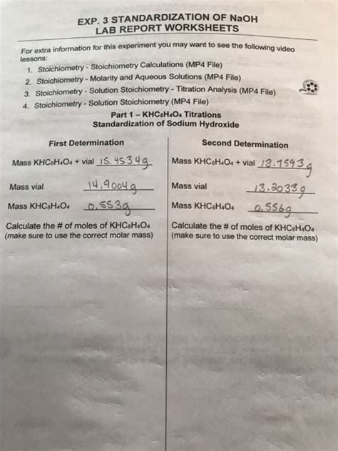 solved exp 3 standardization of naoh lab report worksheets