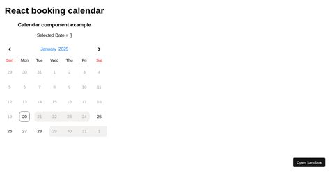 Example 1 Calendar Component Forked Codesandbox
