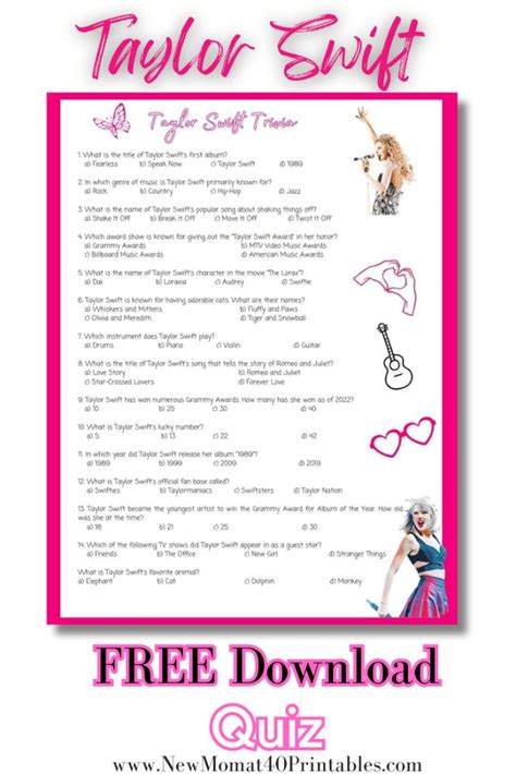 Taylor Swift Trivia Printable