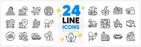Icons Set Of Airplane Baggage Cart And Warning Line Icons For Web App