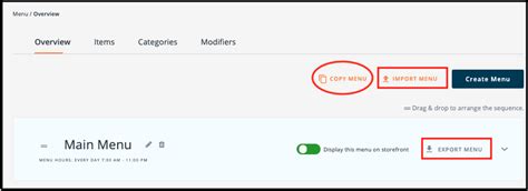 Menu Export Import