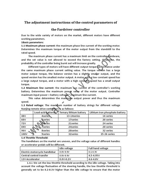 The Adjustment Instructions Of The Control Parameters Of The Fardriver Controller Download
