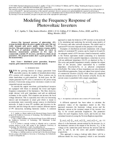 pdf modeling the frequency response of photovoltaic inverters