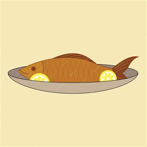 Premium Vector Roasted Fish With Lemon Vector Illustration