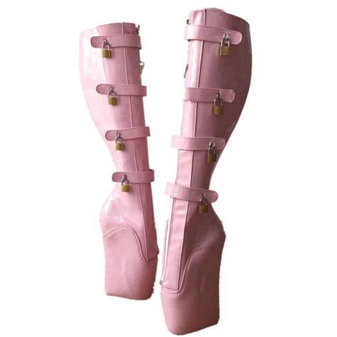 Sexy Ballet High Heel Wedges Boots Knee 18cm 10 Keys Lockable Boot Hoof