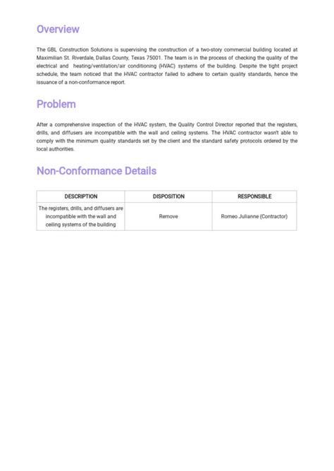 Printable Non Conformance Report Log Template Word Sample Wssufoundation