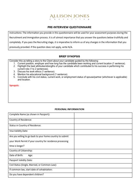 Pre Interview Questionnaire Pdf Perjury Travel Visa