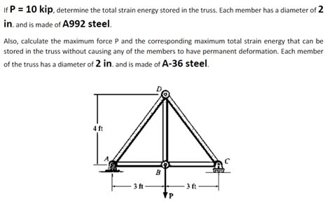 [solved] If P 10 Kip Determine The Total Strain Energy S
