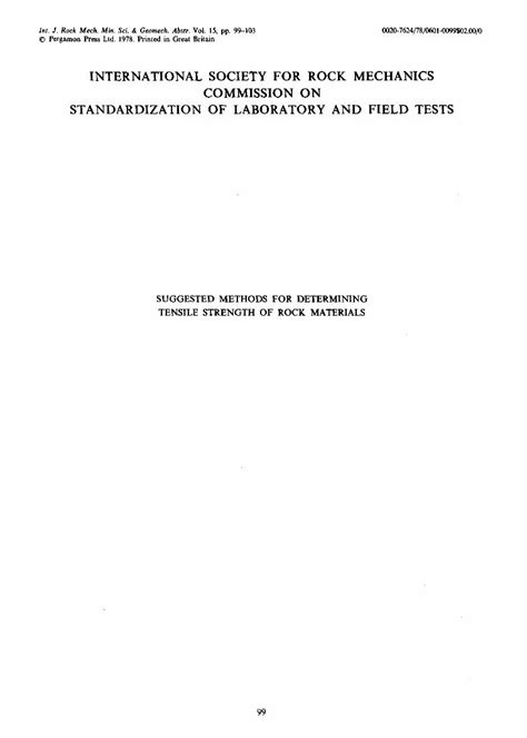 Pdf Suggested Methods For Determining Tensile Strength Of Rock