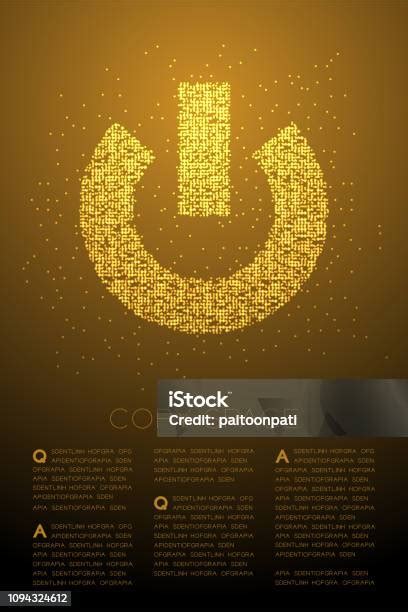 추상적인 기하학적 Bokeh 원 도트 픽셀 패턴 전원 표시 아이콘 기술 개념 디자인의 골드 컬러 일러스트 레이 션의 갈색