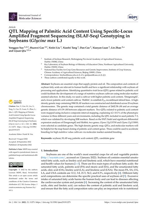 Pdf Qtl Mapping Of Palmitic Acid Content Using Specific Locus