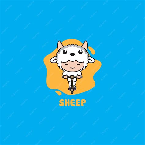 귀여운 인형 양 마스코트 로고 디자인 일러스트 레이 션 프리미엄 벡터