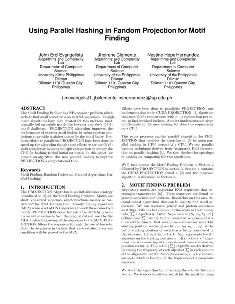 Pdf Using Parallel Hashing In Random Projection For Motif Finding
