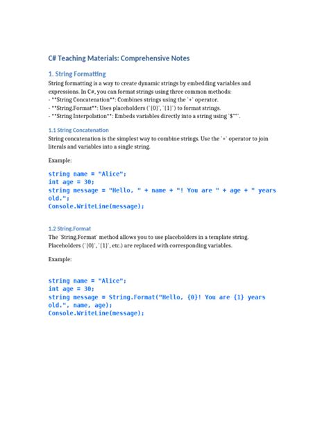 Csharpteachingnotes Pdf C Sharp Programming Language