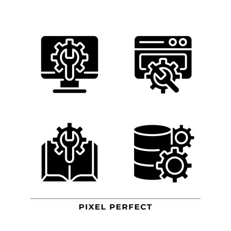 Computer System Settings Black Glyph Icons Set On White Space Technical Manual Data Storage