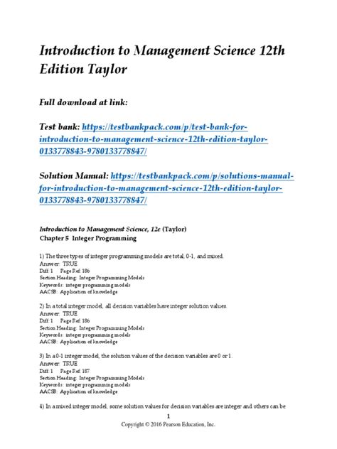 introduction to management science 12th edition taylor test bank 1 pdf