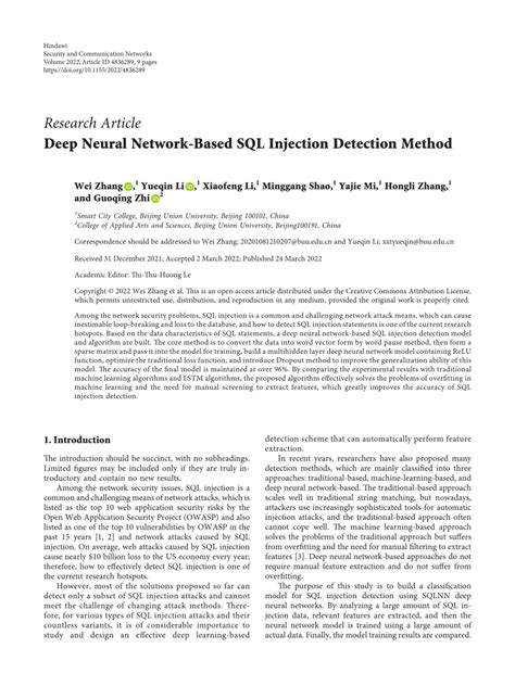 pdf deep neural network based sql injection detection method