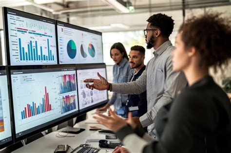 Diverse Team Collaborates On Data Analysis In A Modern Office Setting During A Productive