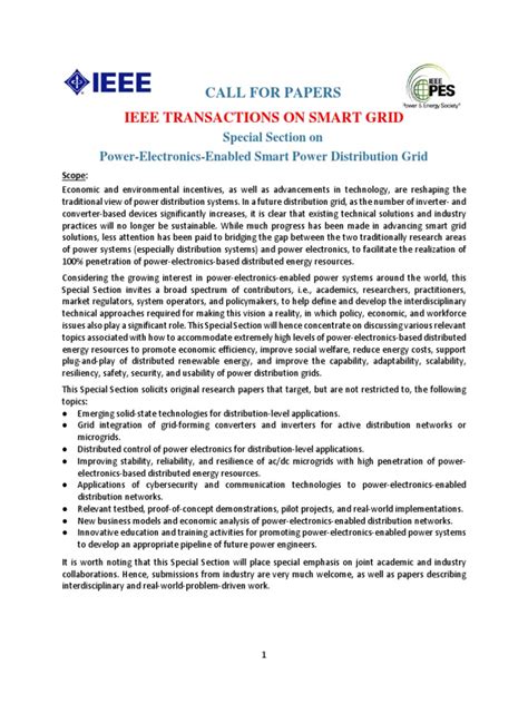 Ieee Transactions On Smart Grid Call For Papers Pdf Electrical Grid Distributed Generation