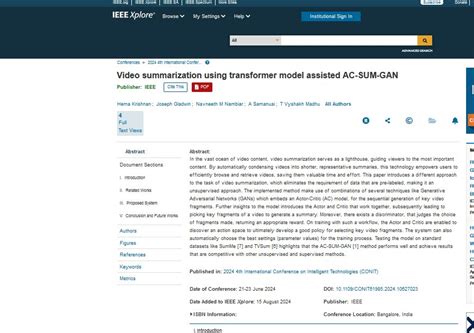 Our Paper Titled Video Summarization Using Transformer Model Assisted Ac Sum Gan Presented In