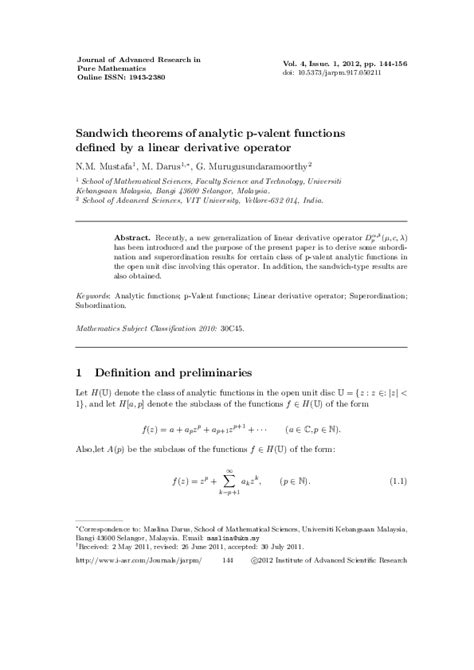Pdf Sandwich Theorems Of Analytic P Valent Functions Defined By A