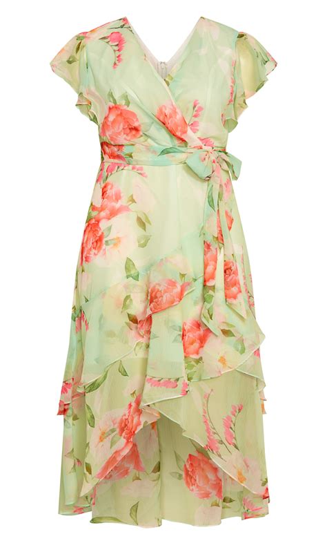 Womens Plus Size Flirty Tier Print Maxi Mint Dress
