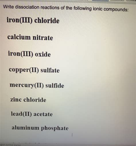 Solved Write Dissociation Reactions Of The Following Ionic