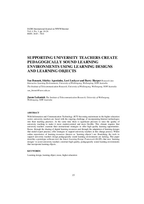 Pdf Constructing High Quality Learning Environments Using Learning