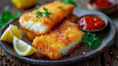 Crispy Buttermilk Battered Pan Fried Fish Fillets With Lemon Wedges For
