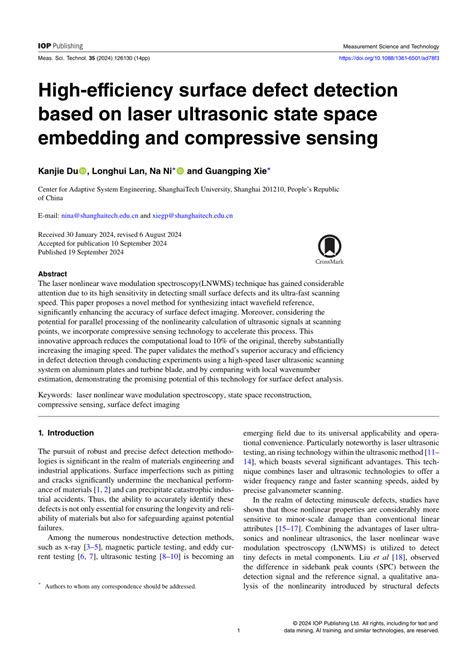 High Efficiency Surface Defect Detection Based On Laser Ultrasonic State Space Embedding And