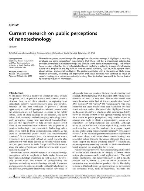(PDF) Current research on public perceptions of nanotechnology