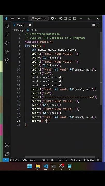 Swap Two Numbers In C Programming Cprogramming Coding Interview