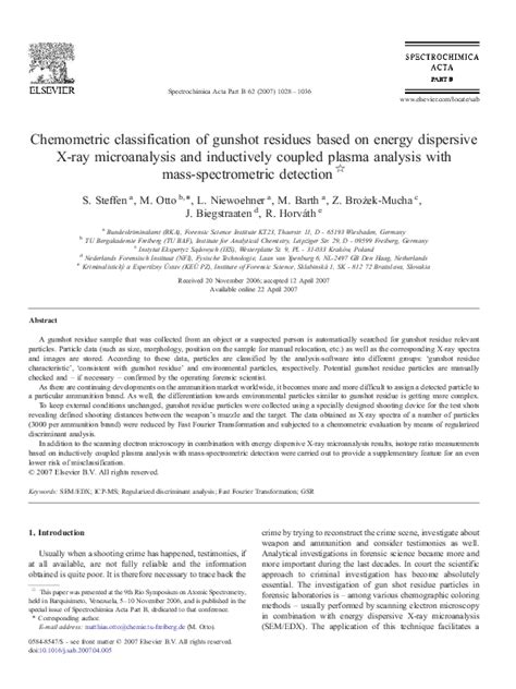 Pdf Chemometric Classification Of Gunshot Residues Based On Energy Dispersive X Ray