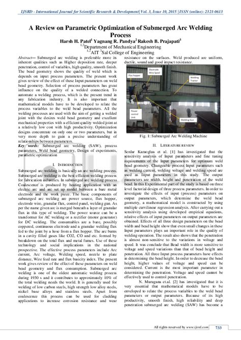 Pdf A Review On Parametric Optimization Of Submerged Arc Welding Process