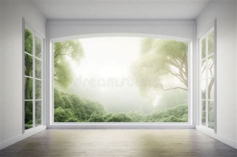 Ai Generated Illustration Of An Empty Room With Large Windows Allowing