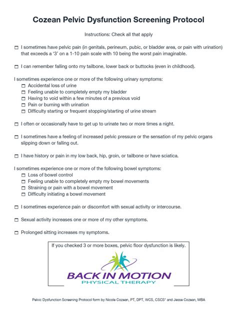 Cozean Pelvic Dysfunction Screening Protocol Pdf