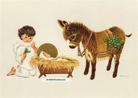 Pixie Nativity Jesus Vintage Christmas Greeting Card Mid Century Mod