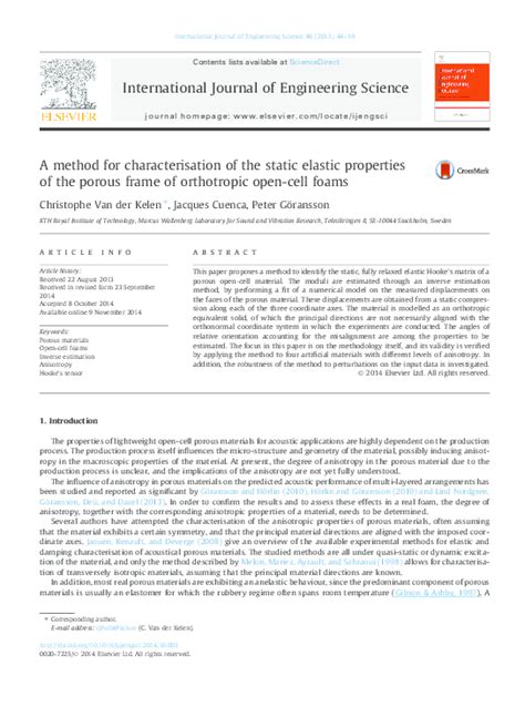 Pdf A Method For Characterisation Of The Static Elastic Properties Of