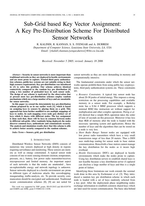 Pdf Sub‐grid Based Key Vector Assignment A Key Pre‐distribution