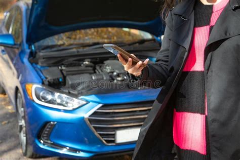 Woman With Smartphone Calling Auto Service Stock Image Image Of Woman
