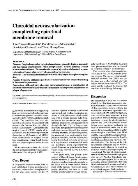 Pdf Choroidal Neovascularization Complicating Epiretinal Membrane
