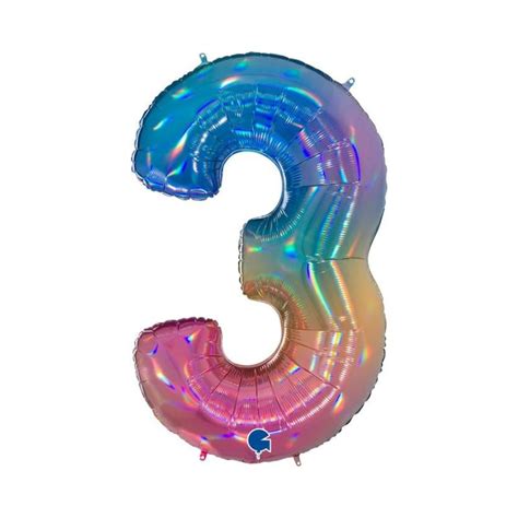 3 Rainbow Holo Grabo Zahlen 40inch/100cm (VE1) #813RH - DMBalloon Company