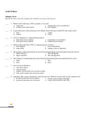Acids Bases Quiz Pdf Acids Bases Multiple Choice Identify The Choice That Best Completes