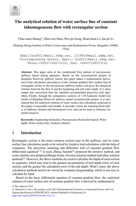 Pdf The Analytical Solution Of Water Surface Line Of Constant Inhomogeneous Flow With