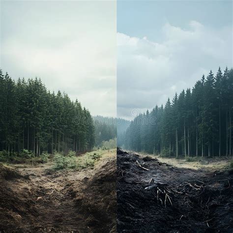 Antes Y Después De La Deforestación Bosques Frondosos Frente A